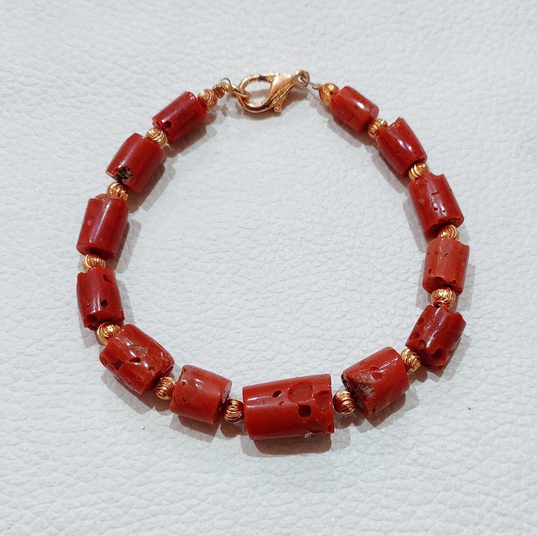 BEAUTIFUL Coral Bracelet, 100% Natural Italian Coral Bracelet, Vintage ...
