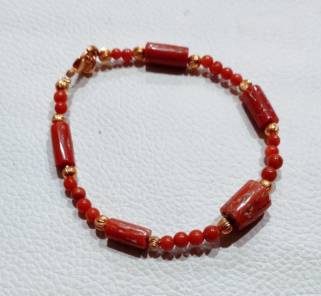 Brilliant Red Coral 100% Natural Italian Red Coral Bracelet, Red Coral ...