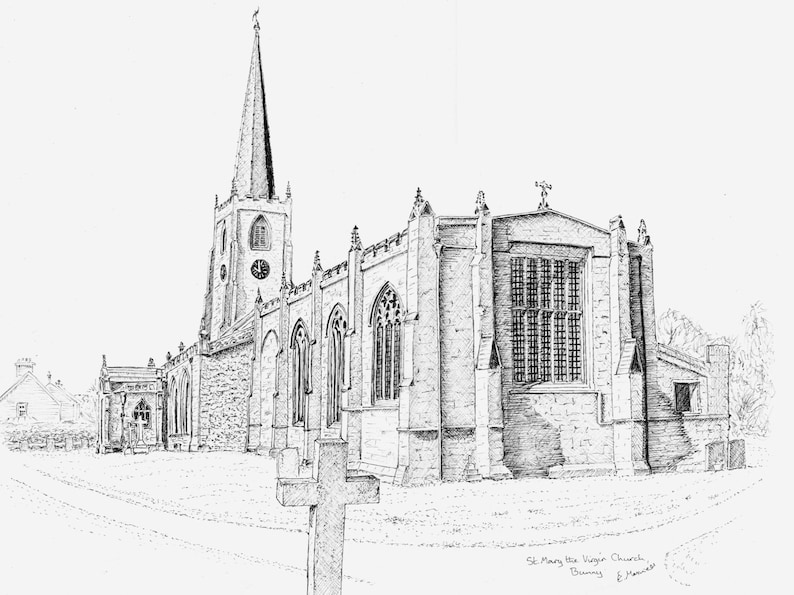 Print of Line Drawing of St Mary the Virgin Church, Bunny, Notts - Etsy
