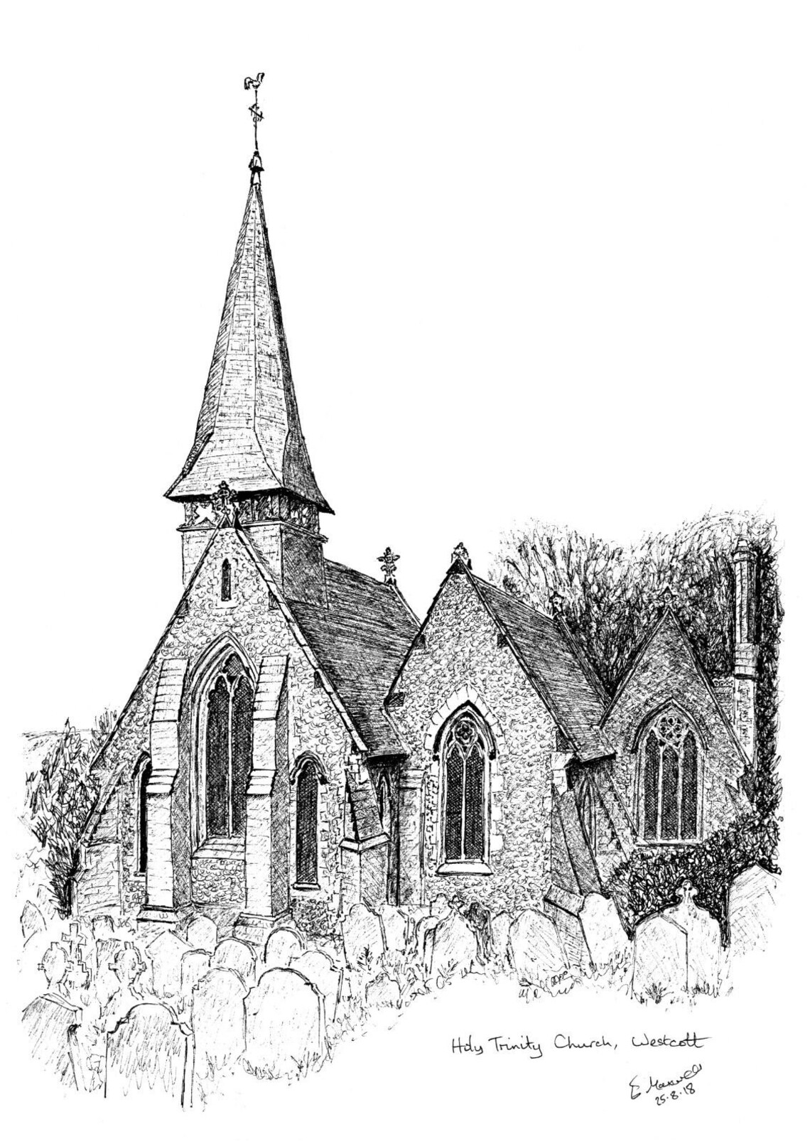 Print of Line Drawing of Holy Trinity Church Westcott Surrey - Etsy