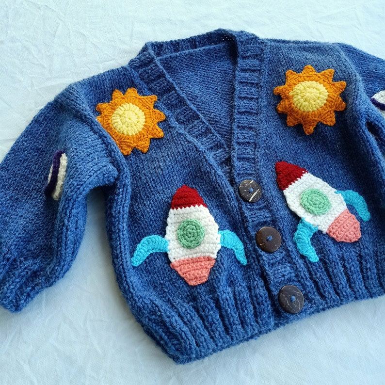Knitted Space Themed Crop Cardigan, Knit Baby Cardigan, Sun Cardigan ...