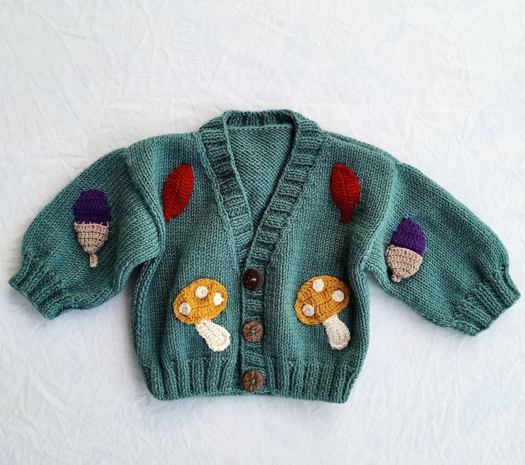 A Birthday Party Gift Mushroom Cardigan for Kids, Embroidered Mushroom ...