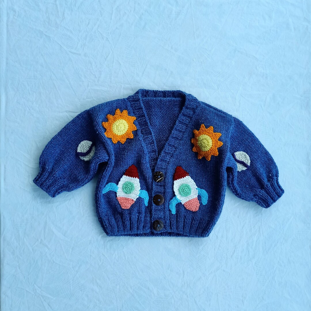 Knitted Space Themed Crop Cardigan, Knit Baby Cardigan, Sun Cardigan ...