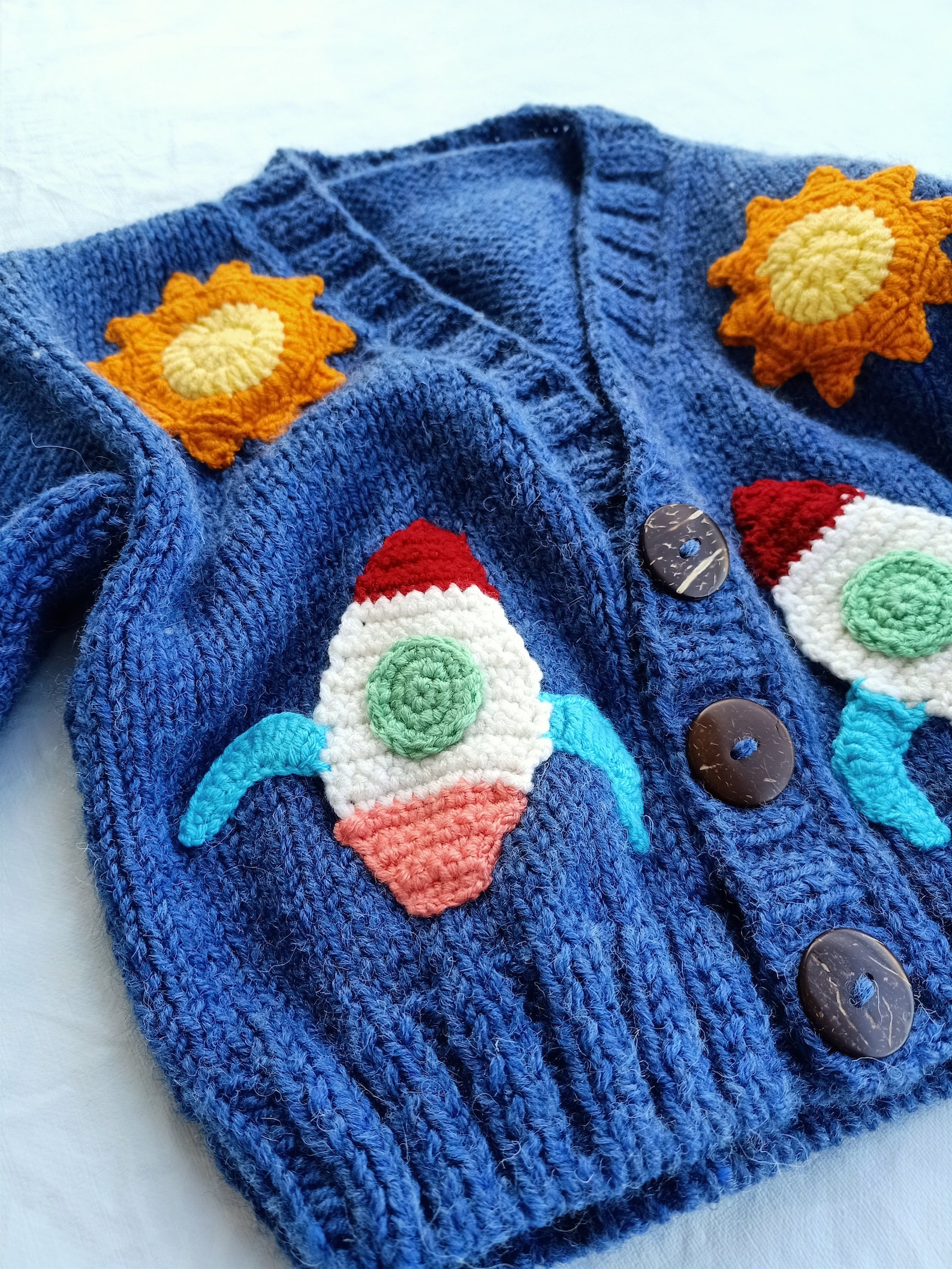 Knitted Space Themed Crop Cardigan, Knit Baby Cardigan, Sun Cardigan ...