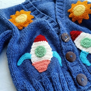 Knitted Space Themed Crop Cardigan, Knit Baby Cardigan, Sun Cardigan ...
