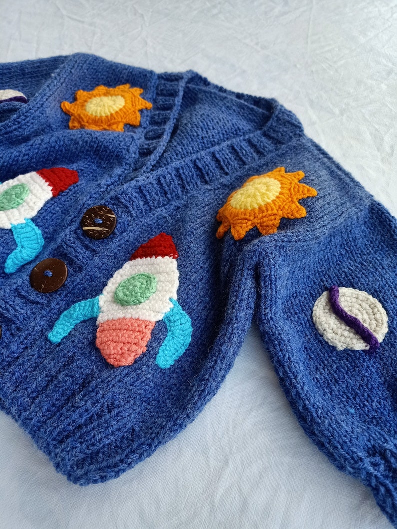 Knitted Space Themed Crop Cardigan, Knit Baby Cardigan, Sun Cardigan ...