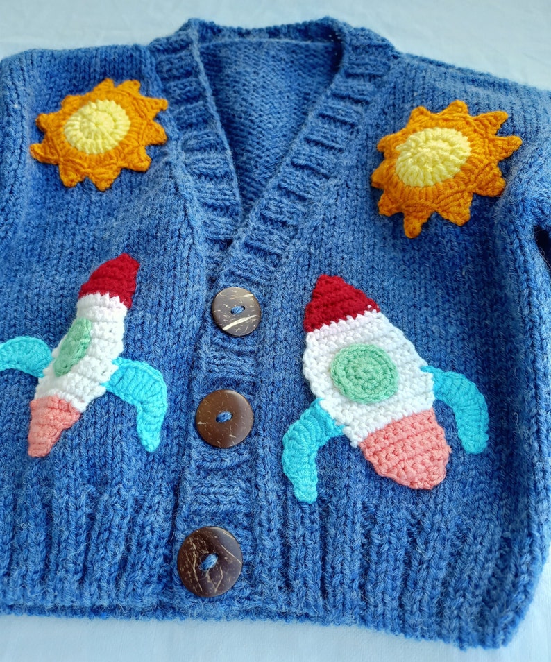 Knitted Space Themed Crop Cardigan, Knit Baby Cardigan, Sun Cardigan ...