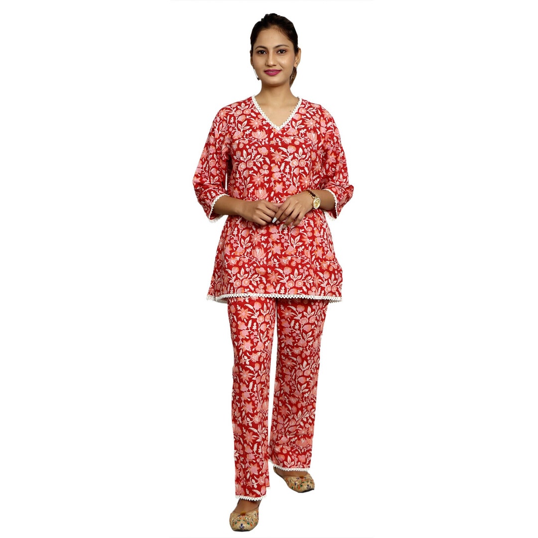 Pijama de algodón floral hecho a mano: ropa de dormir con estampado ...