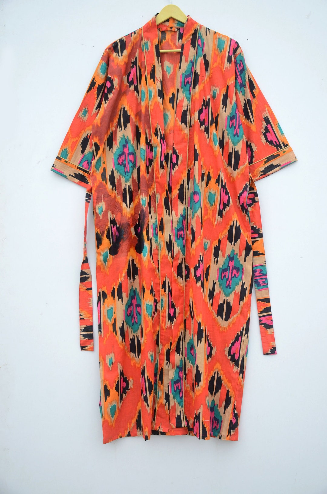 Charisma's Indian Handmaid Cotton Kimono Ikat Printed Robe Man and ...