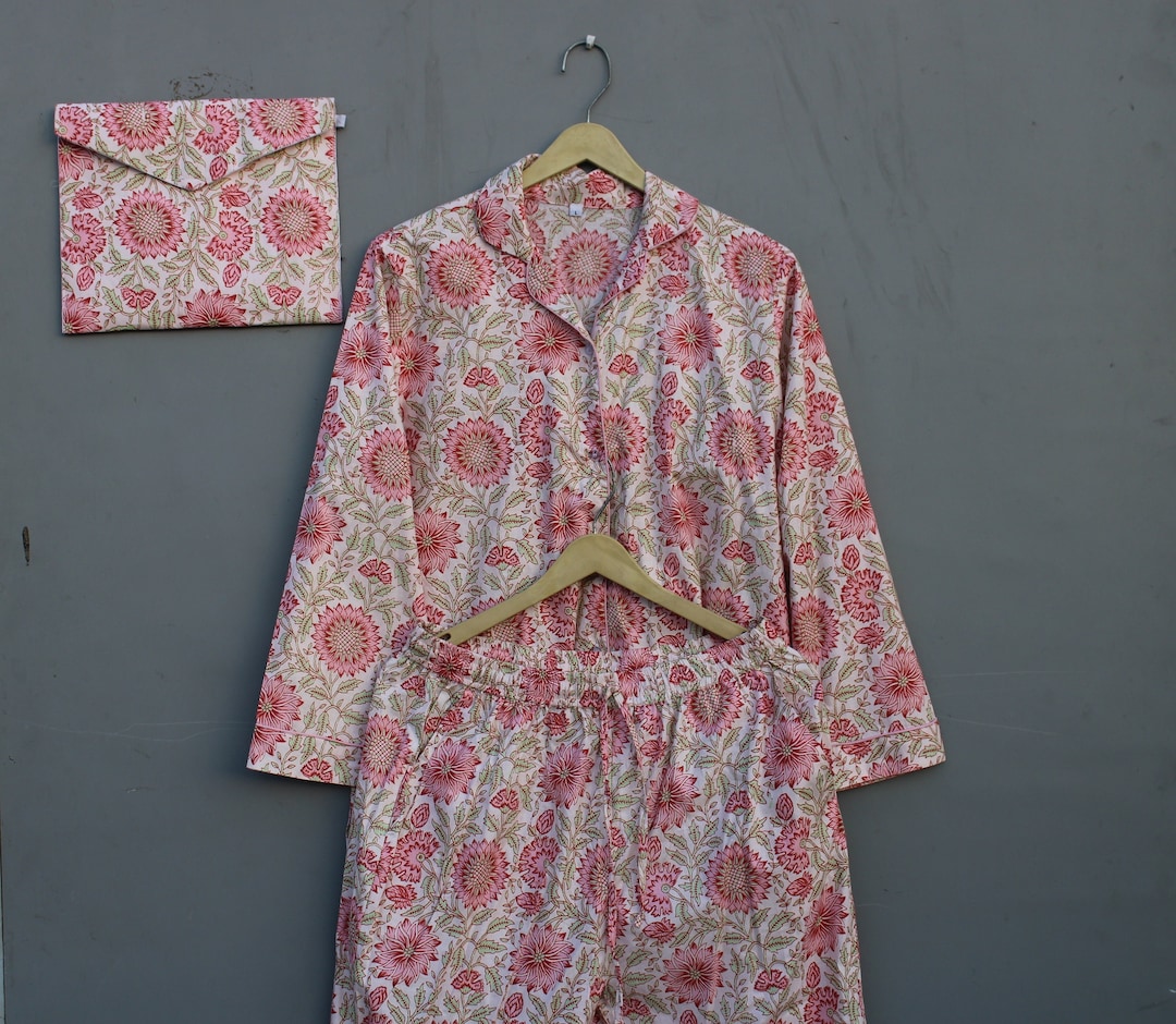 Sustainable Organic Cotton Pyjamas Set, Flowers Print Pjs, 100% Organic ...