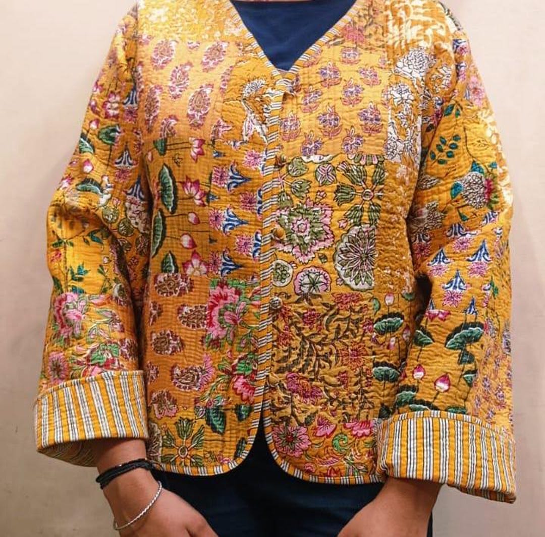 Handmade Floral Patchwork Quilted Cotton Jacket: Indian Duster Coat - Etsy