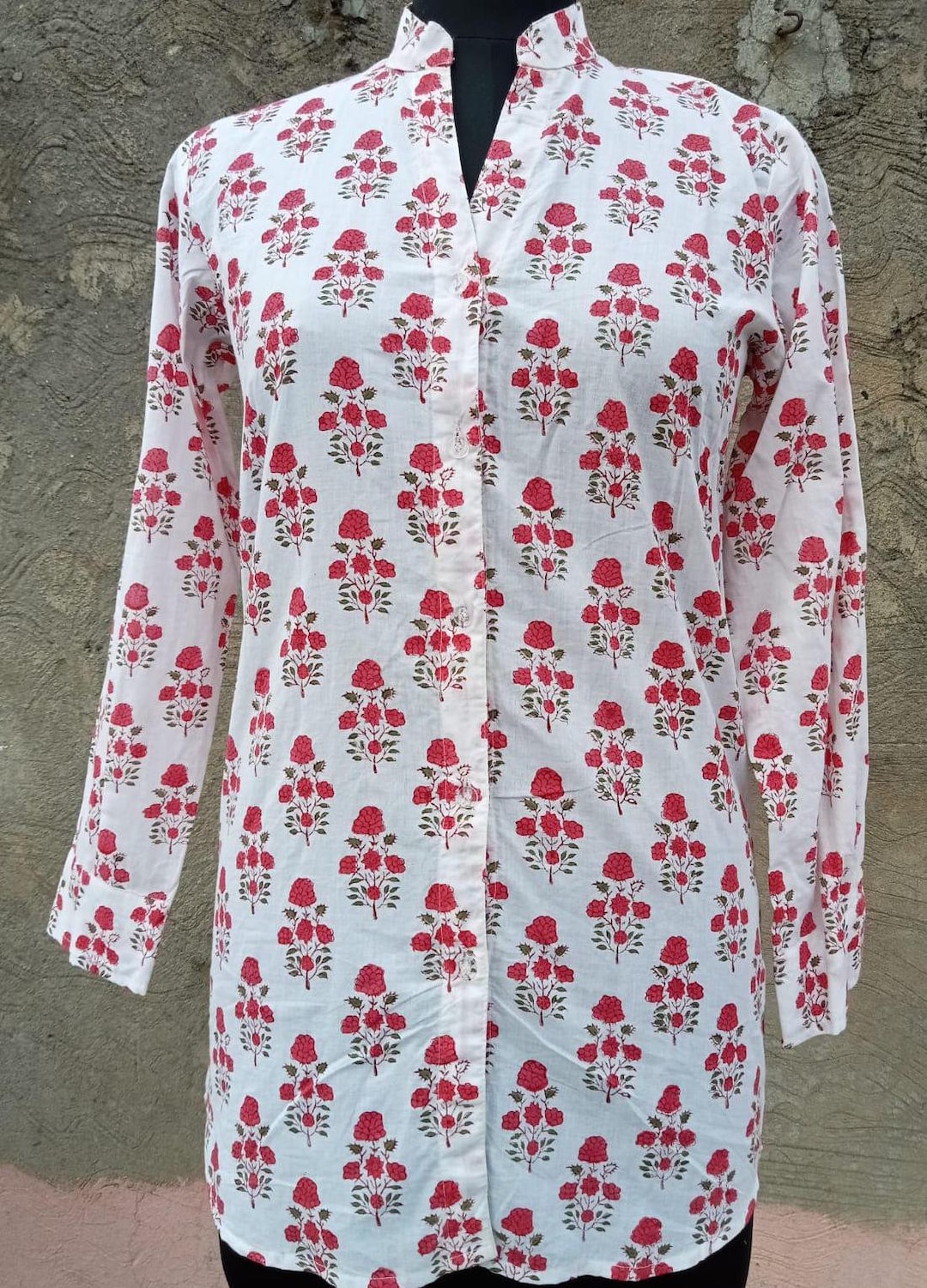 Hand Block Print Cotton Shirt, Floral Tunic Top, Boho Kurti Shirt ...