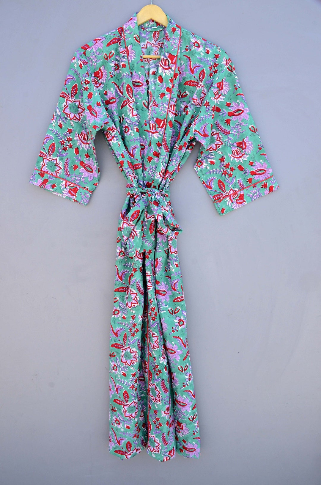 Hand Block Printed Cotton Kimono Robe Dressing Gown, Block Print ...