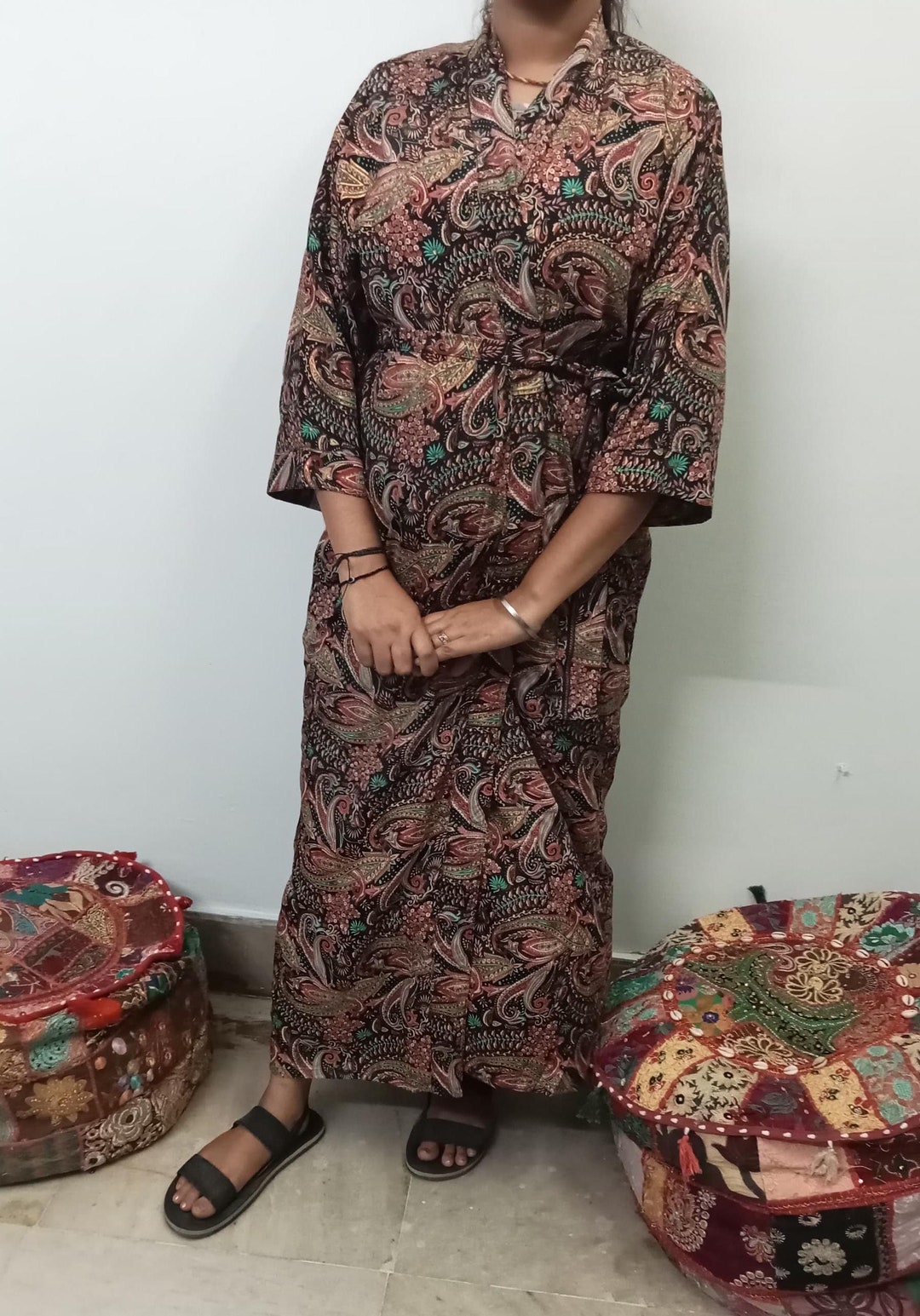 Indian Handmaid Silk Kimono,summer Wear Bath Robe Kimono,beach Cover ...