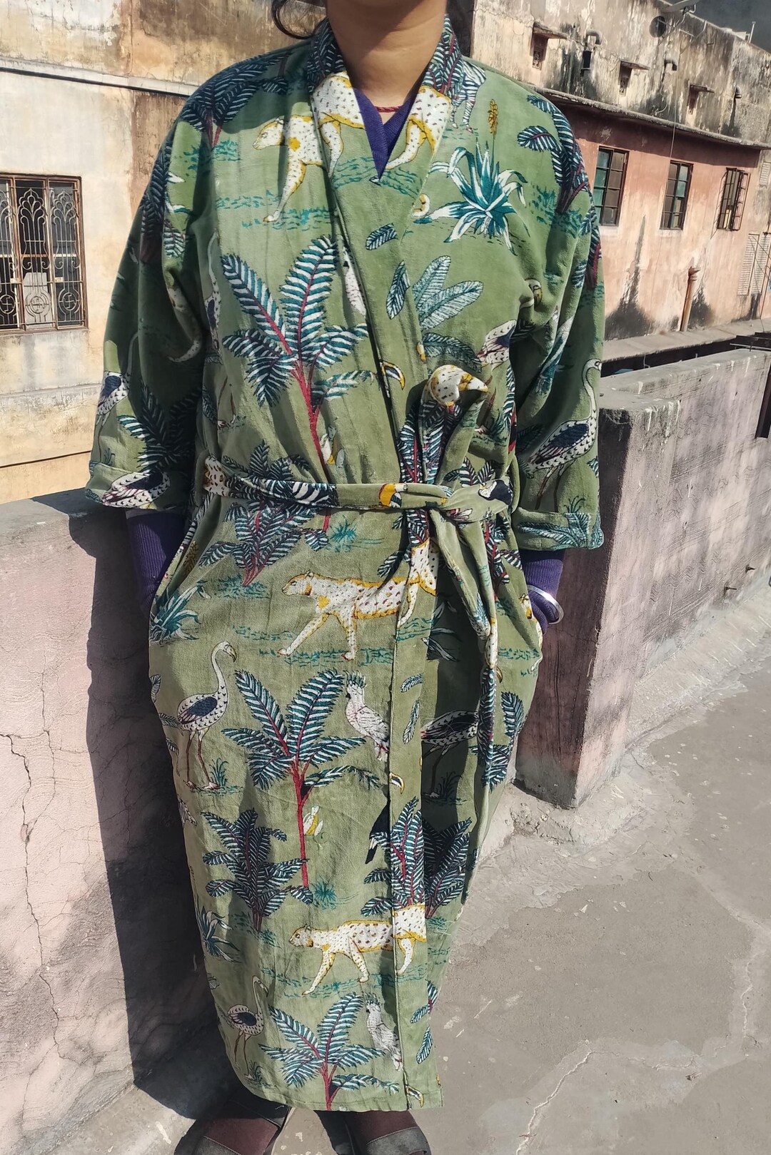 Christmas Indian Handmaid Velvet Kimono,animal Print Japanese Bath Robe ...