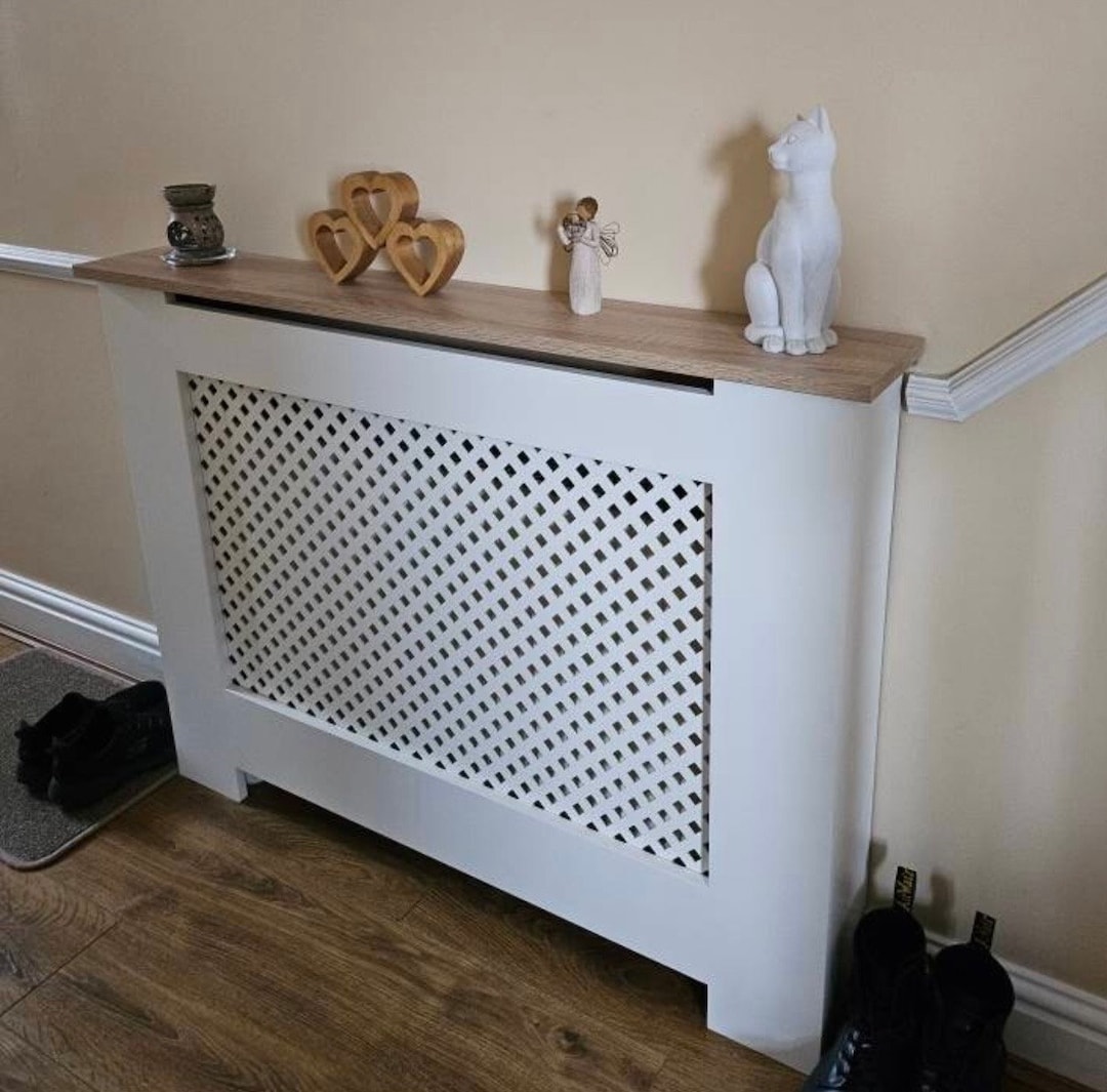 Oak Top / Diamond Grid Custom Radiator Cover - WHITE - Etsy UK