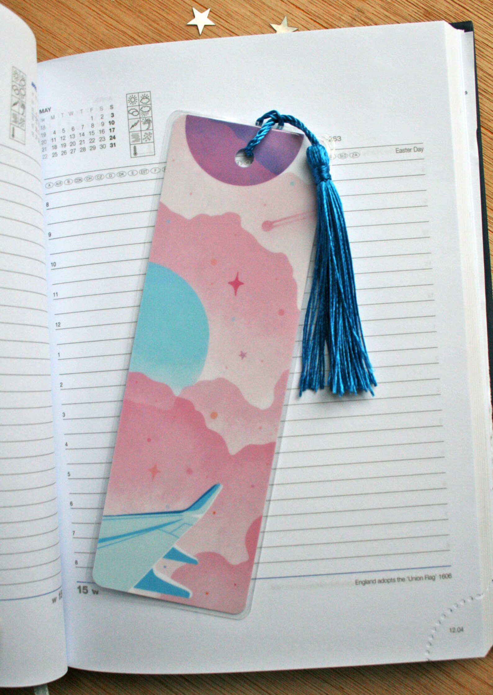 Laminated Bookmarks With Tassel Plane and Space Travel Themed Bookmark ...