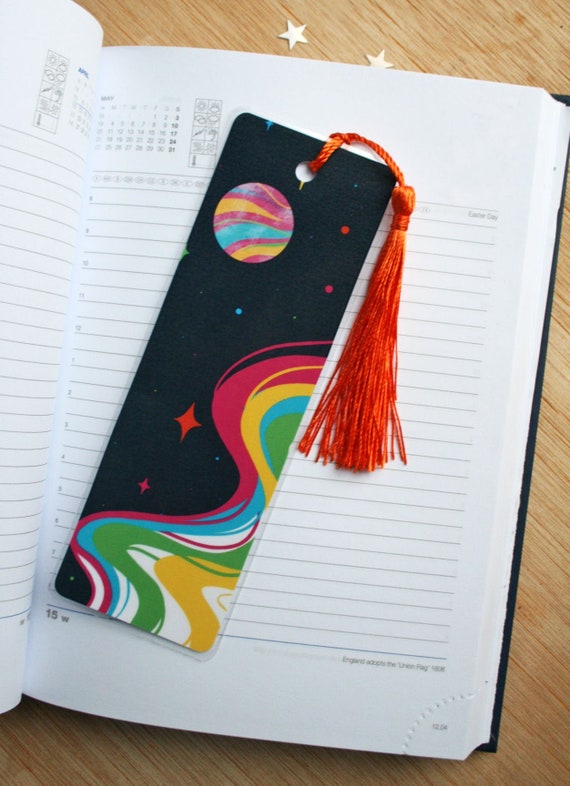 Laminated Bookmark With Tassel Space Themed Celestial | Etsy