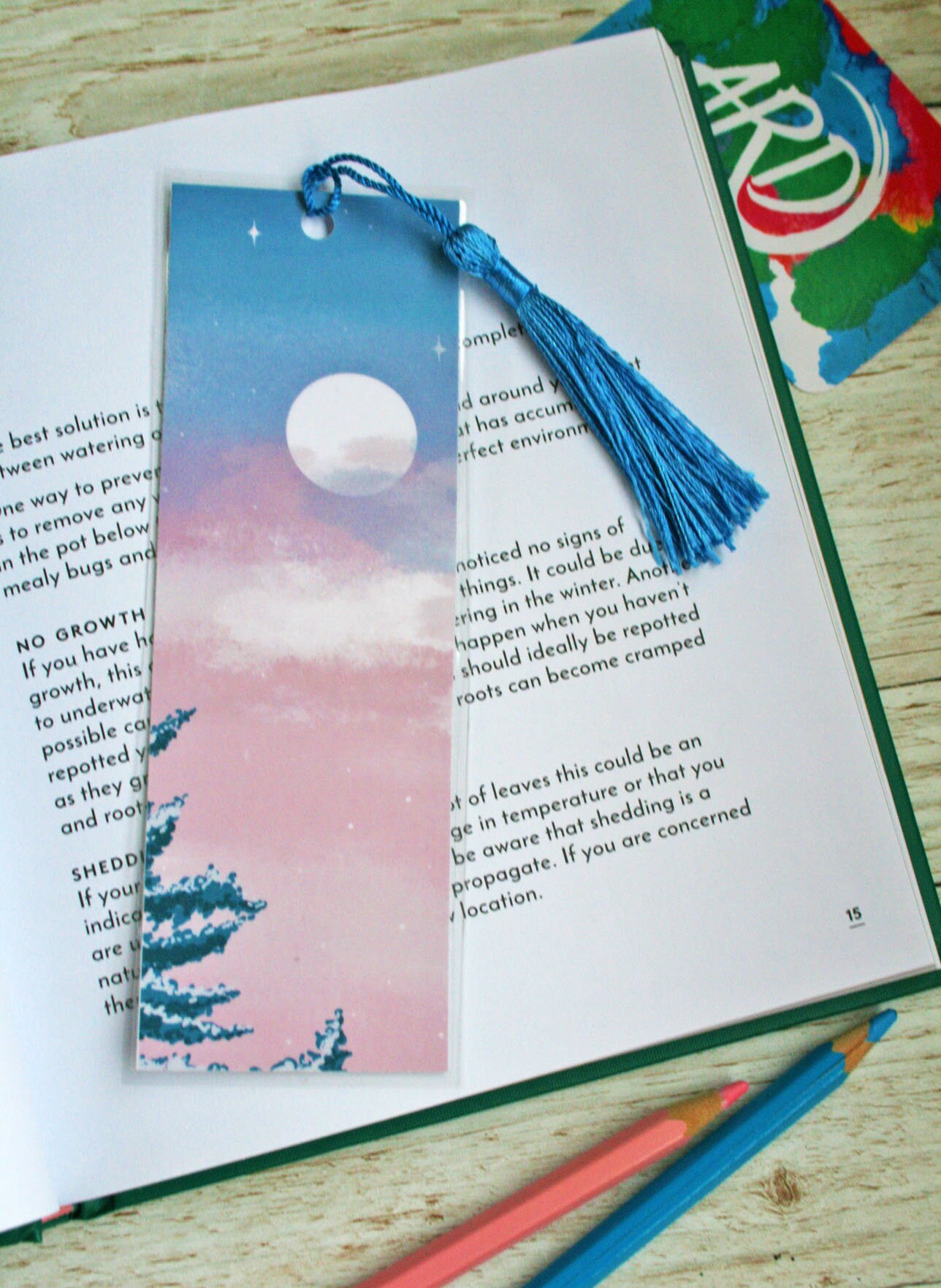 Moon and stars laminated bookmark with tassel Celestial | Etsy