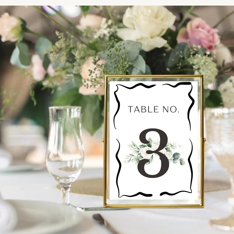 Floral Wedding Table Number Template, Elegant Botanical Reception Sign ...