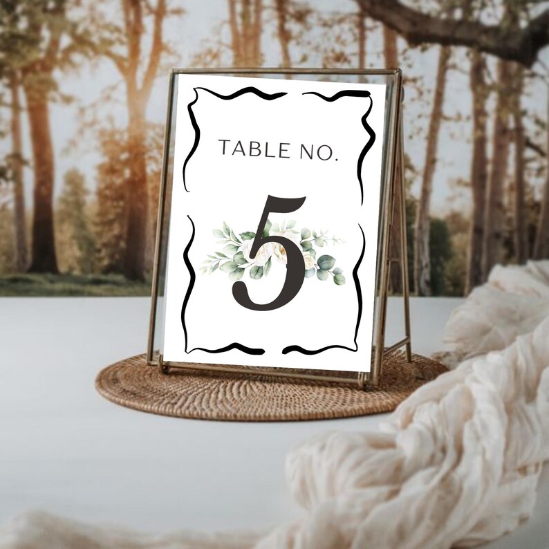 Floral Wedding Table Number Template, Elegant Botanical Reception Sign ...