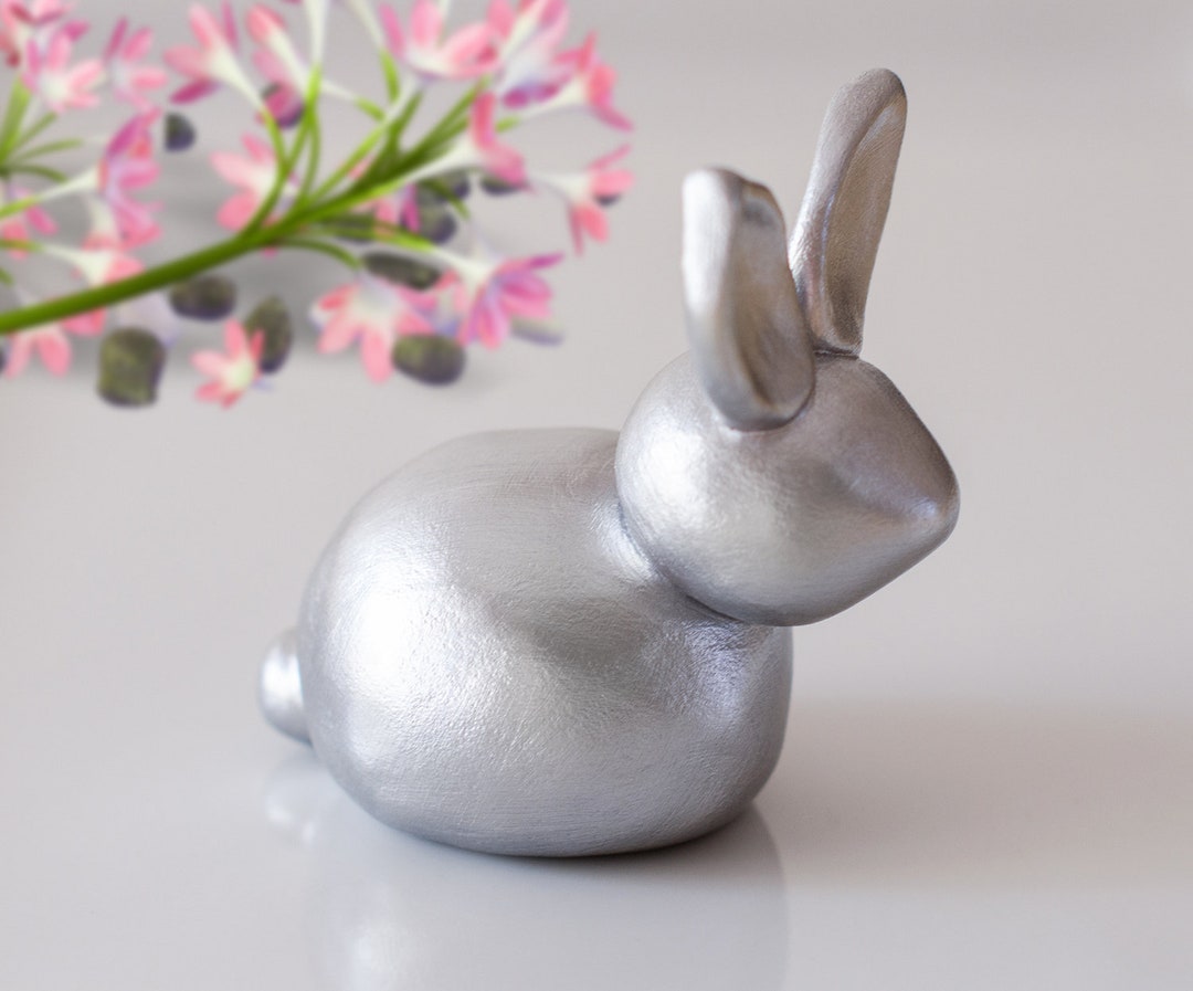 Clay Rabbit Decor, Silver Bunny Ring Holder, Cute Small Silver Animal ...
