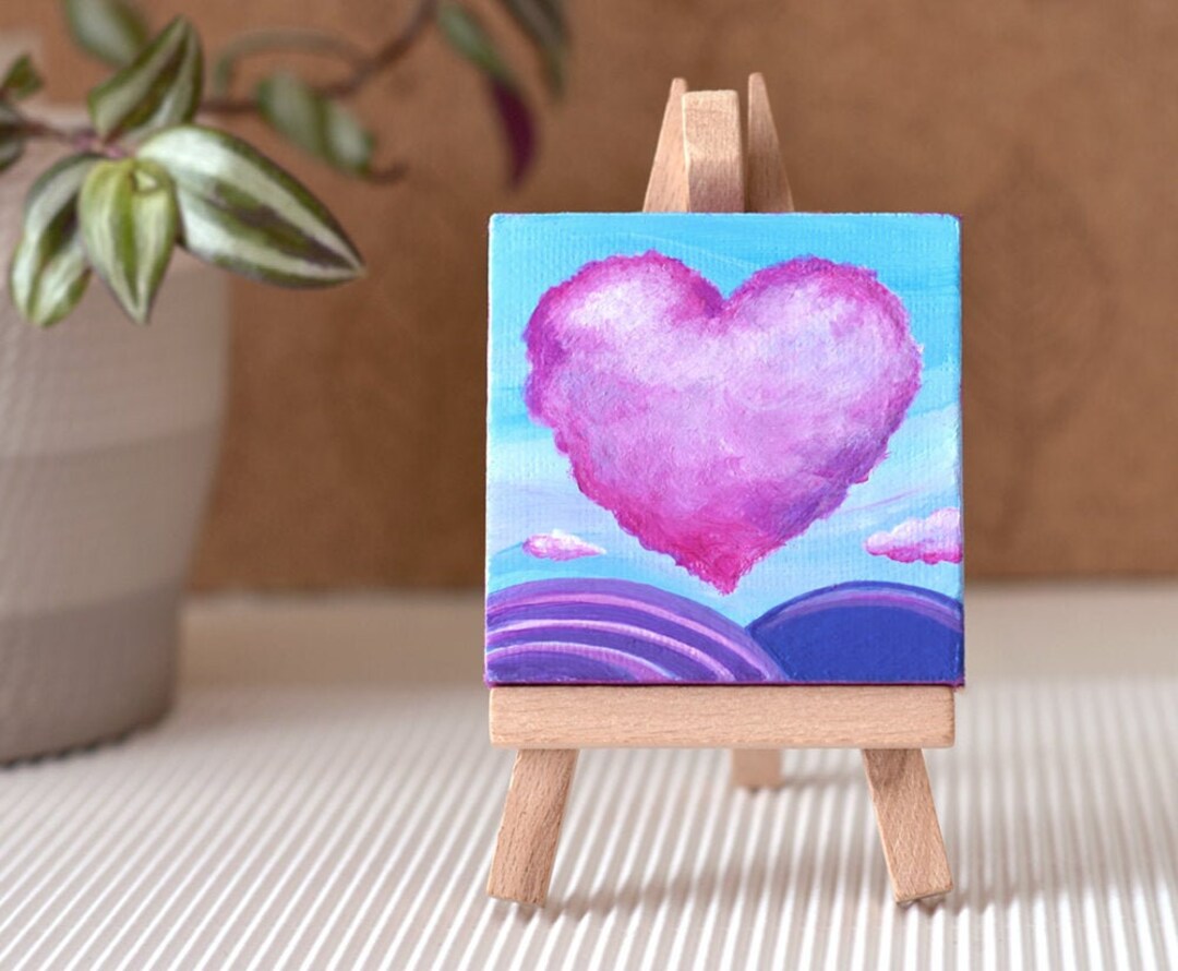 Original Miniature Acrylic Heart Painting on Canvas, Mini Heart ...