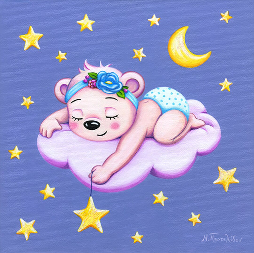 Original Painting Kids Room Wall Art Decor, Cute New Born Baby Shower ...