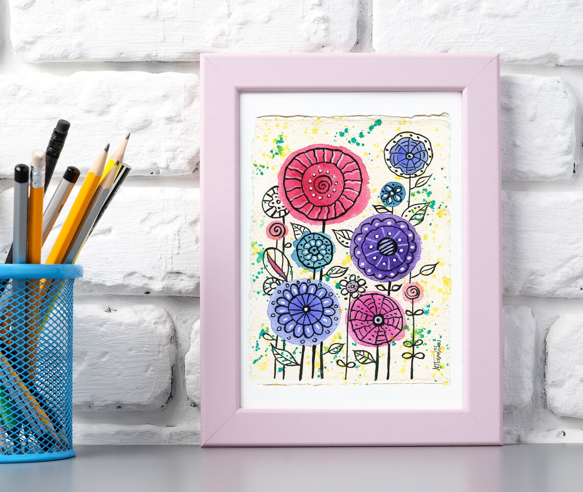 Watercolor Abstract Modern Flowers Original Painting, Small Colorful ...