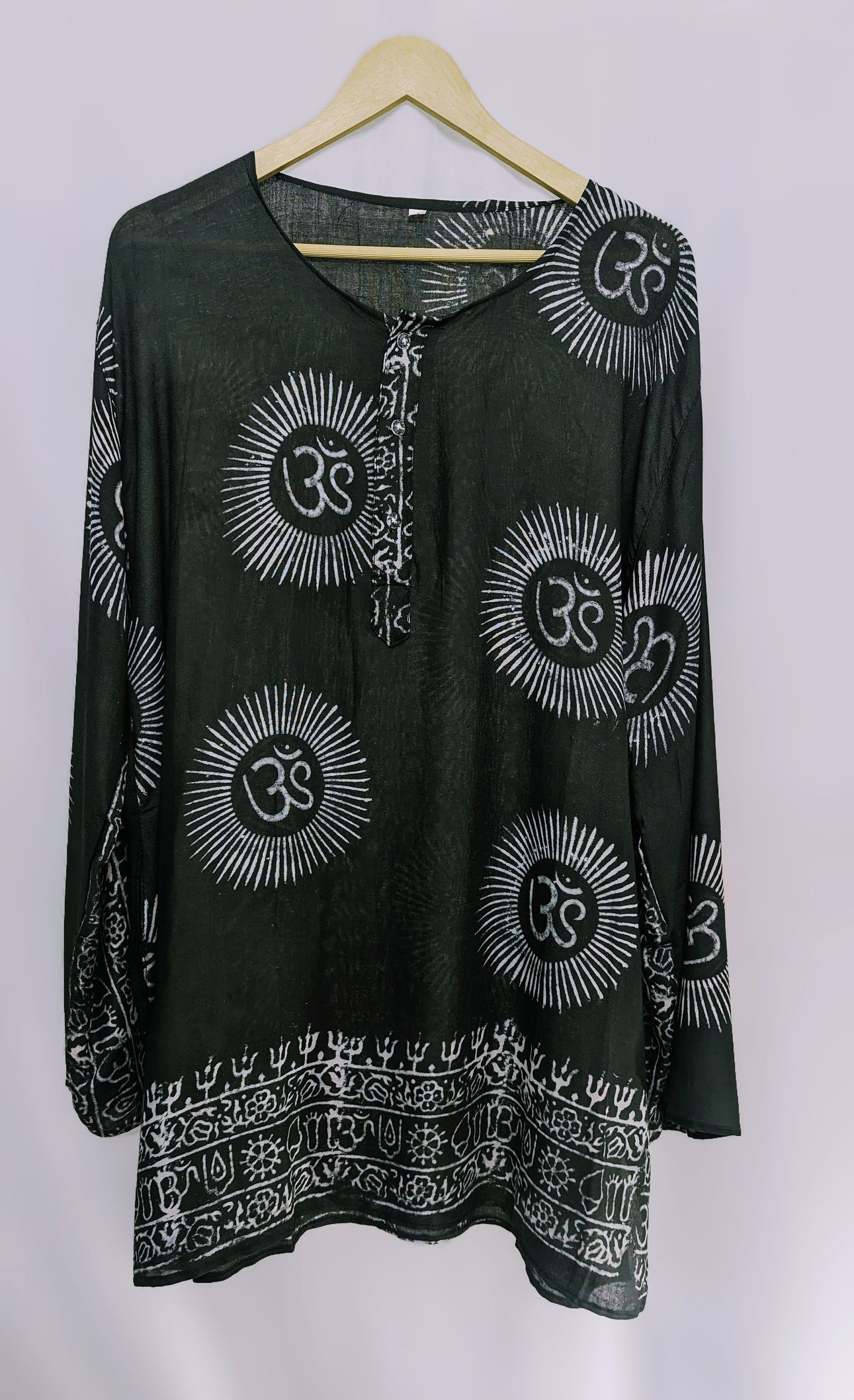 Handmade Rayon Om Shirt, Boho Festival Tunic, Block Printed (x-large ...