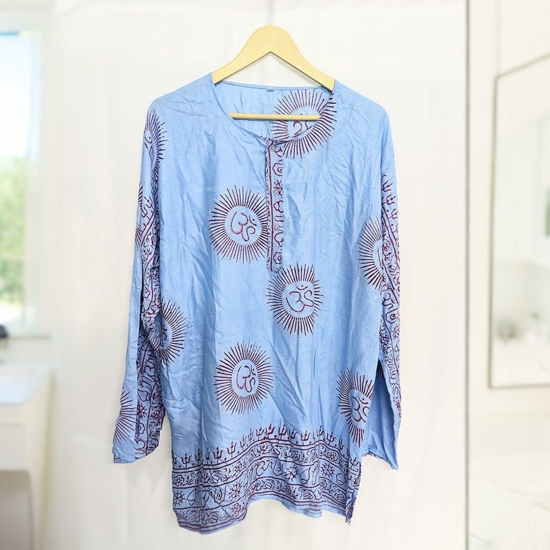 Handmade Rayon Om Shirt, Boho Festival Tunic, Block Printed (x-large ...