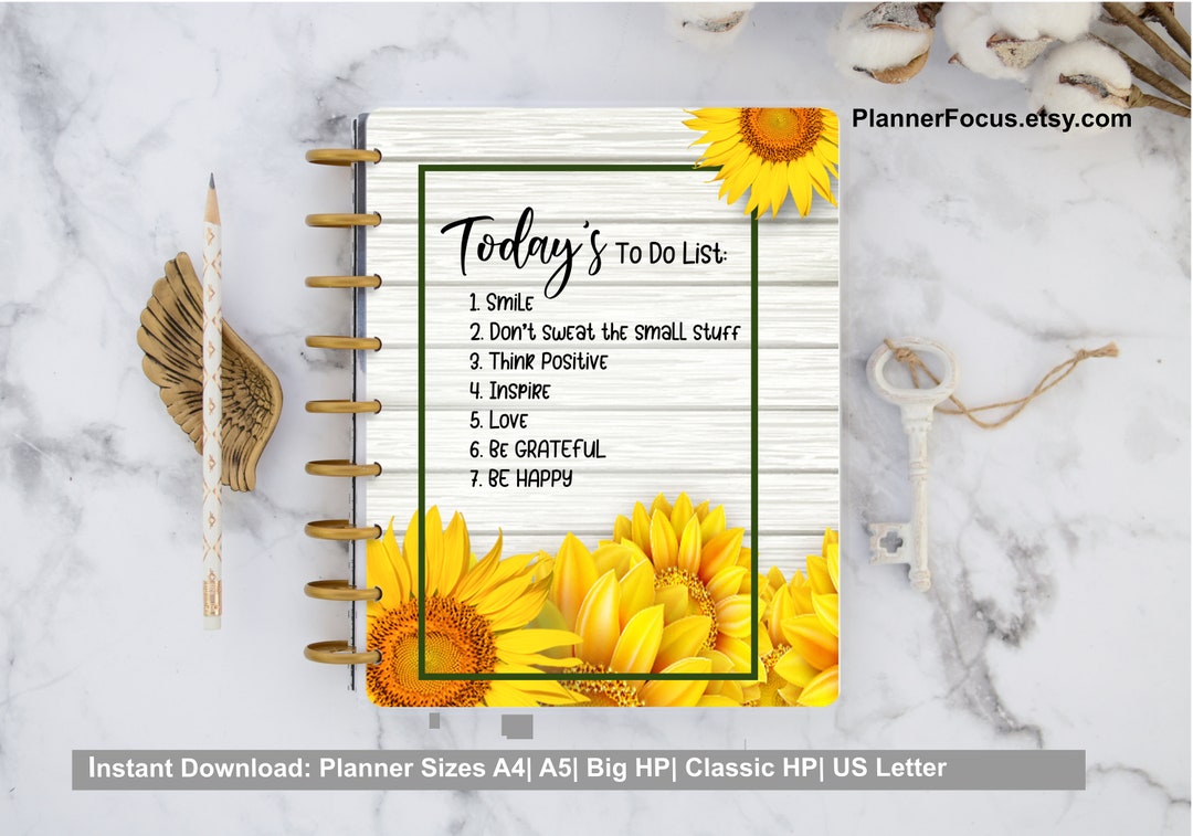 Sunflowers Happy Planner Printable Cover Inspirational Floral Printable ...