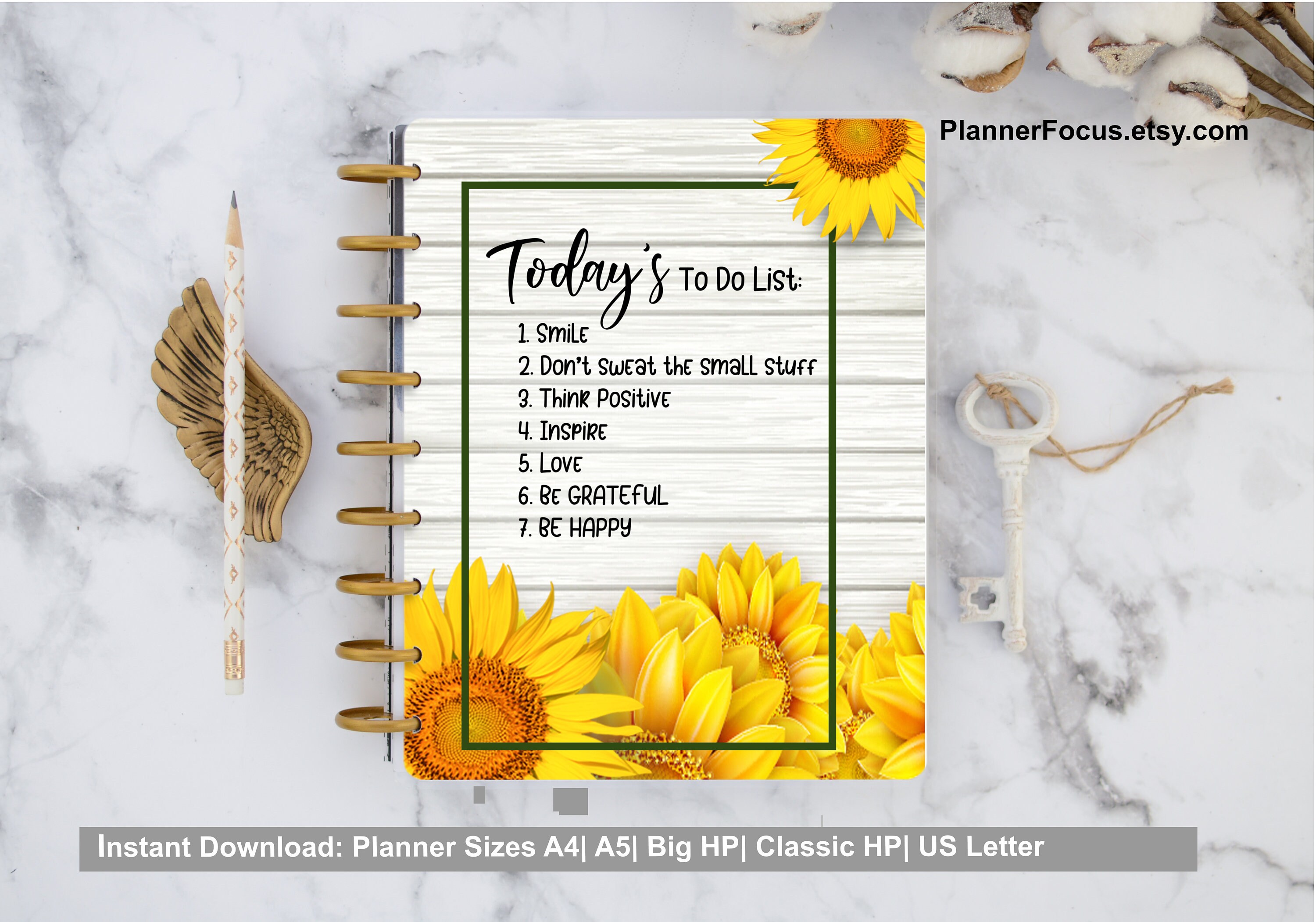 Sunflowers Happy Planner Printable Cover Inspirational Floral Printable ...