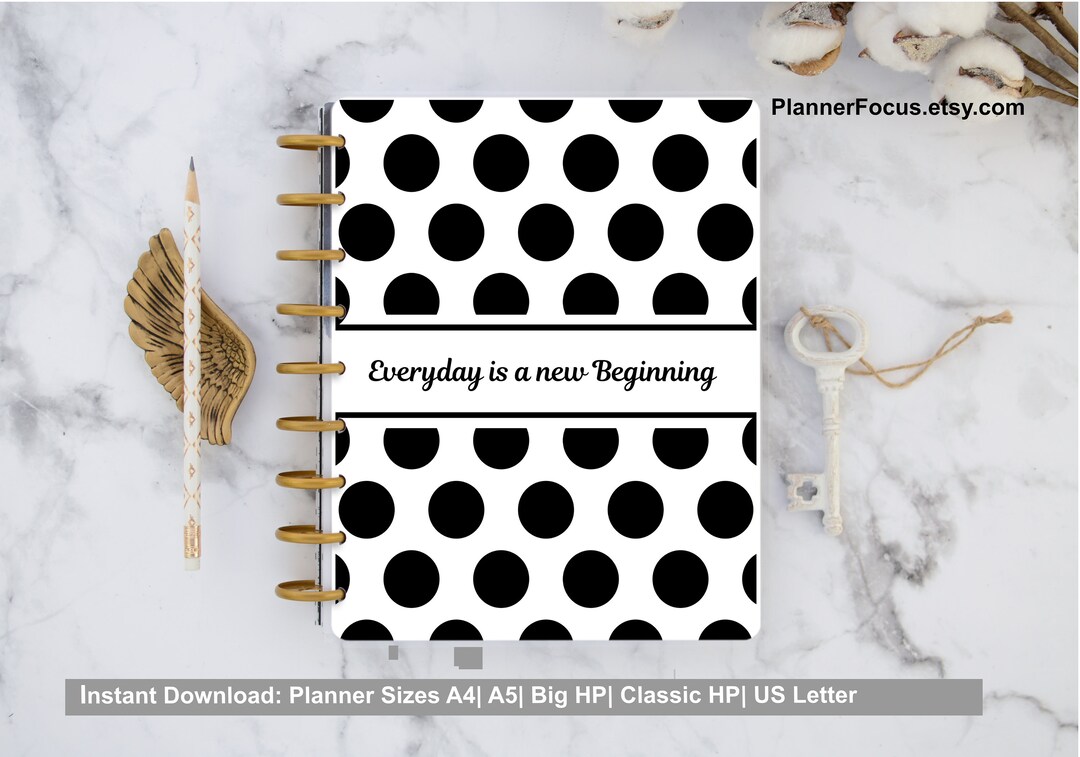Black and White Happy Planner Printable Cover Inspirational - Etsy