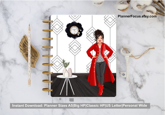 Lady in Red Outfit Printable Planner Cover Happy Planner | Etsy