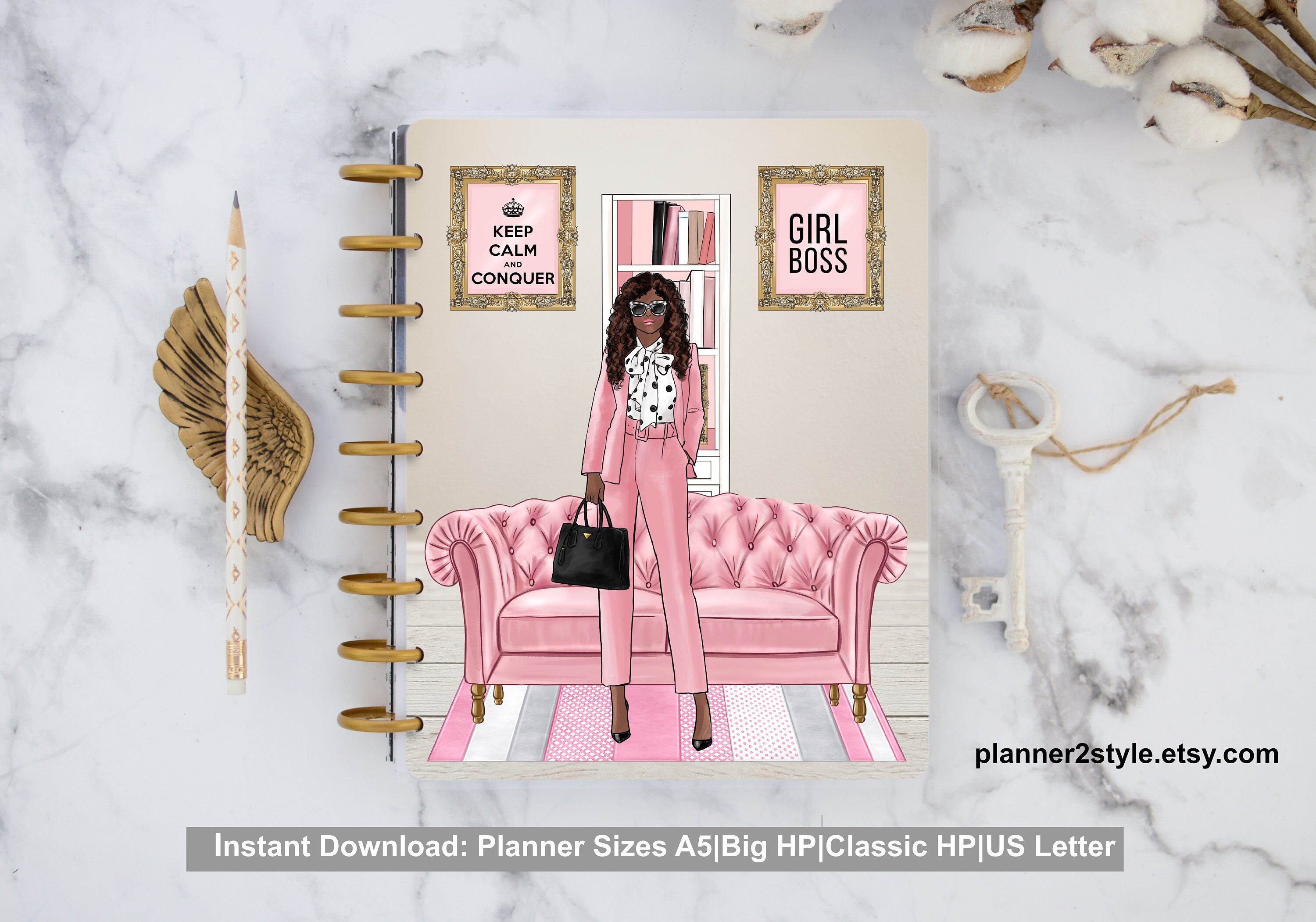 Happy Planner Cover Boss Lady Woman in Pink Dress Printable Planner ...