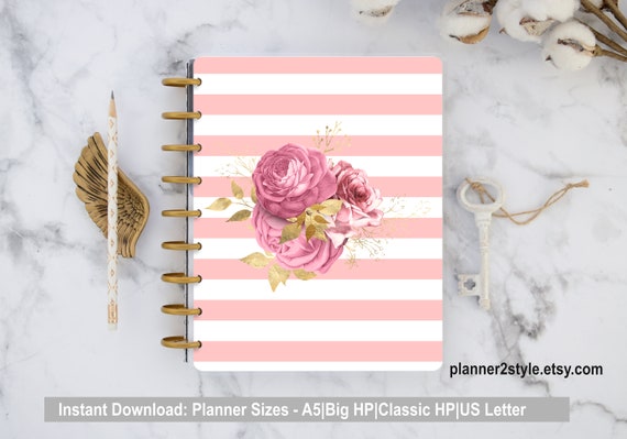 Florals Happy Planner Printable Cover Purple Florals Pink - Etsy