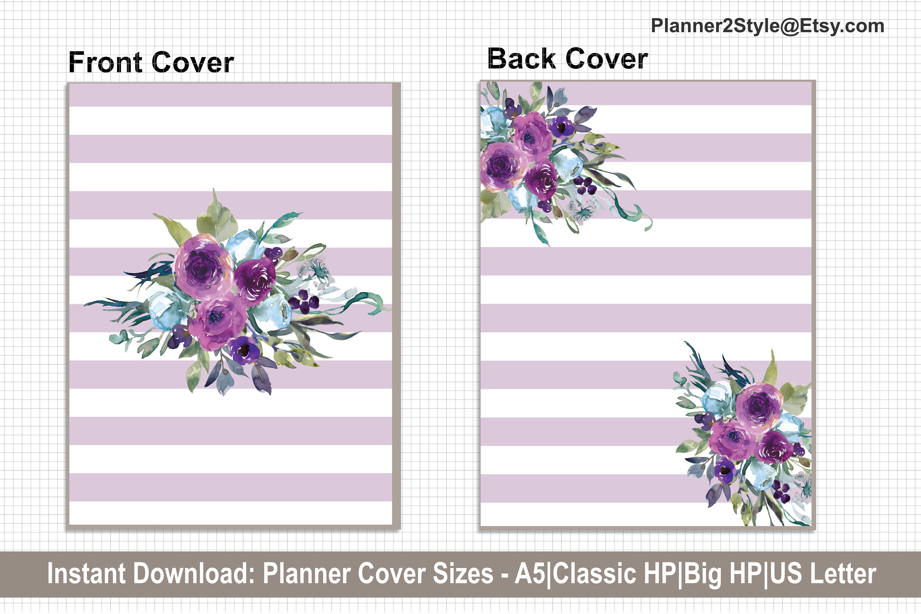 Florals Happy Planner Printable Cover Purple Florals Pink - Etsy