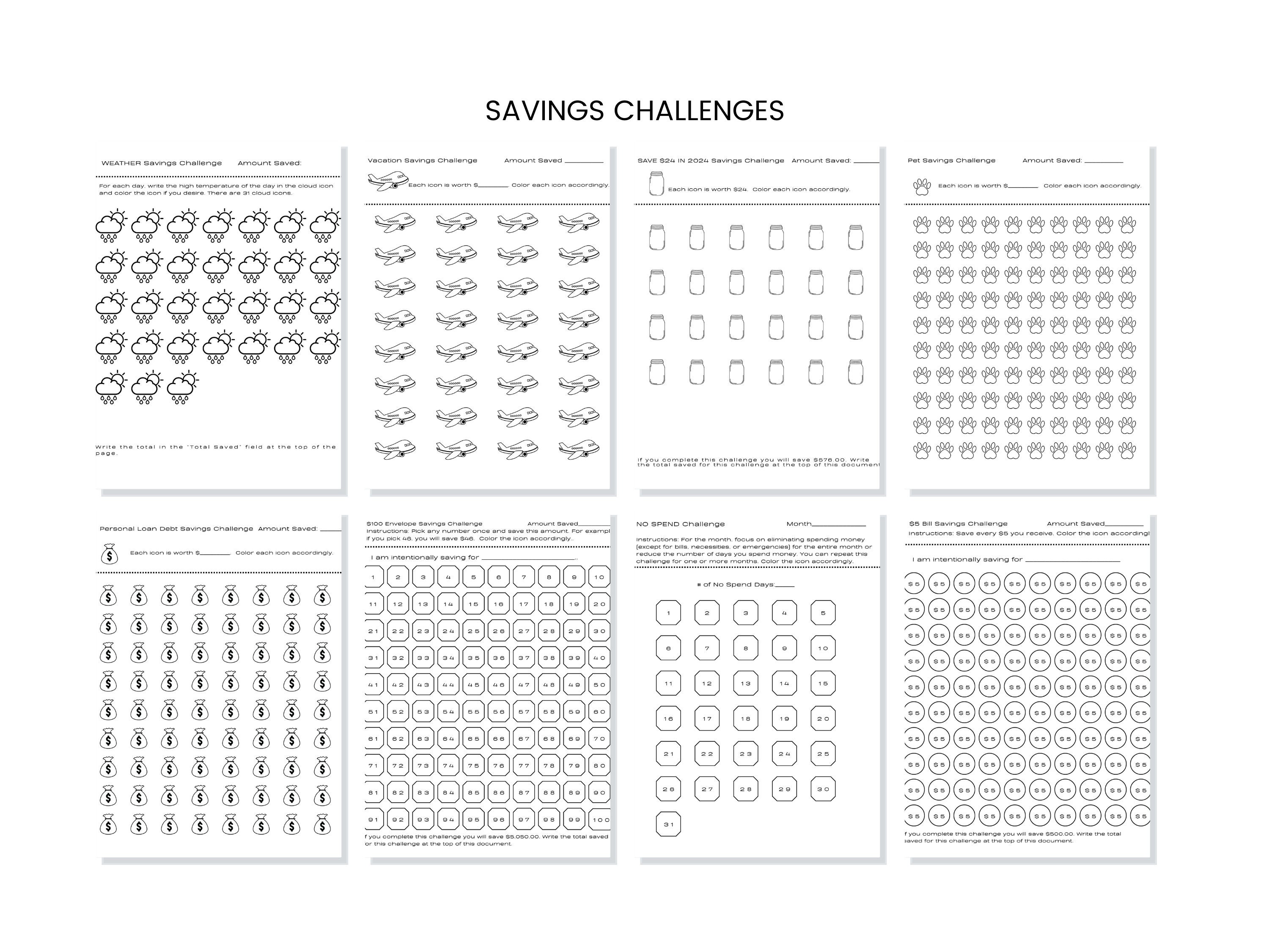 Printable 2024 Savings Challenges Printable Savings Challenges ...