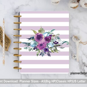 Florals Happy Planner Printable Cover Purple Florals Pink - Etsy