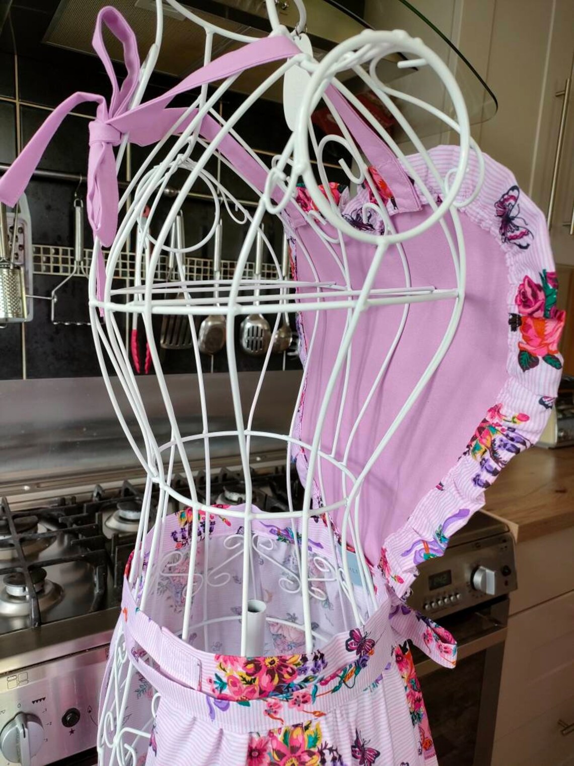 Heart Frilled Apron Pink Floral Apron Butterfly on Pink | Etsy