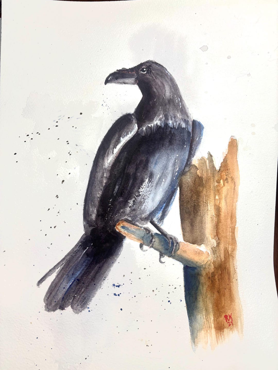 Watercolor Art Raven Art Watercolor Handmade Gift for Christmas Gift ...