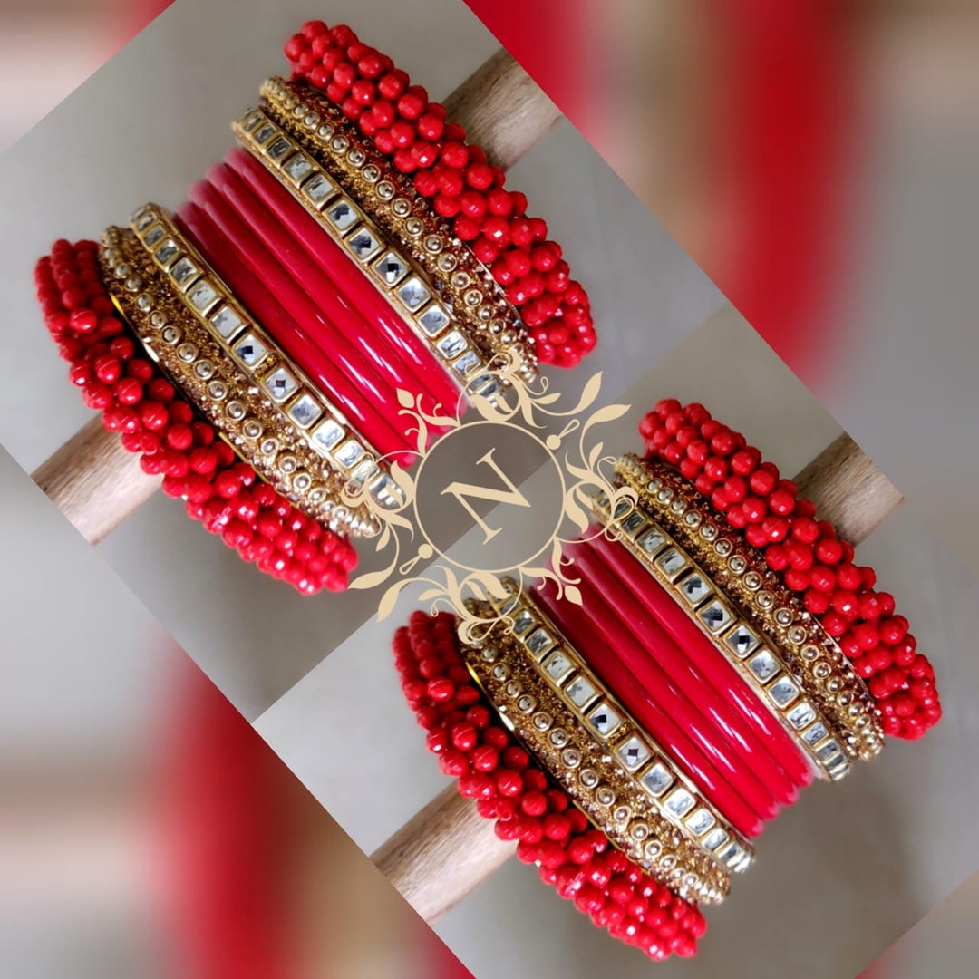 Red Designer Indian Bangles Set Wedding Party Wear Chuda - Etsy UK