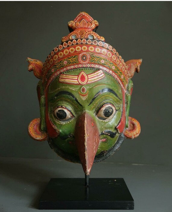 Handmade Wooden Garuda Face Mask With Iron Stand Hand Painted - Etsy