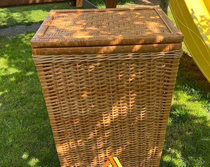 Wicker Laundry Basket, Large Rectangular Basket With Lid, Rattan ...