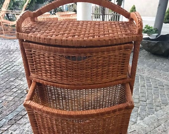 Corner 2-tier Wicker Drawer Wood Small Chest of Drawers - Etsy