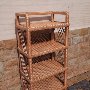 Wicker Rattan Shelving Unit, Shelving Wood 4 Tier, Open Shelving Unit ...