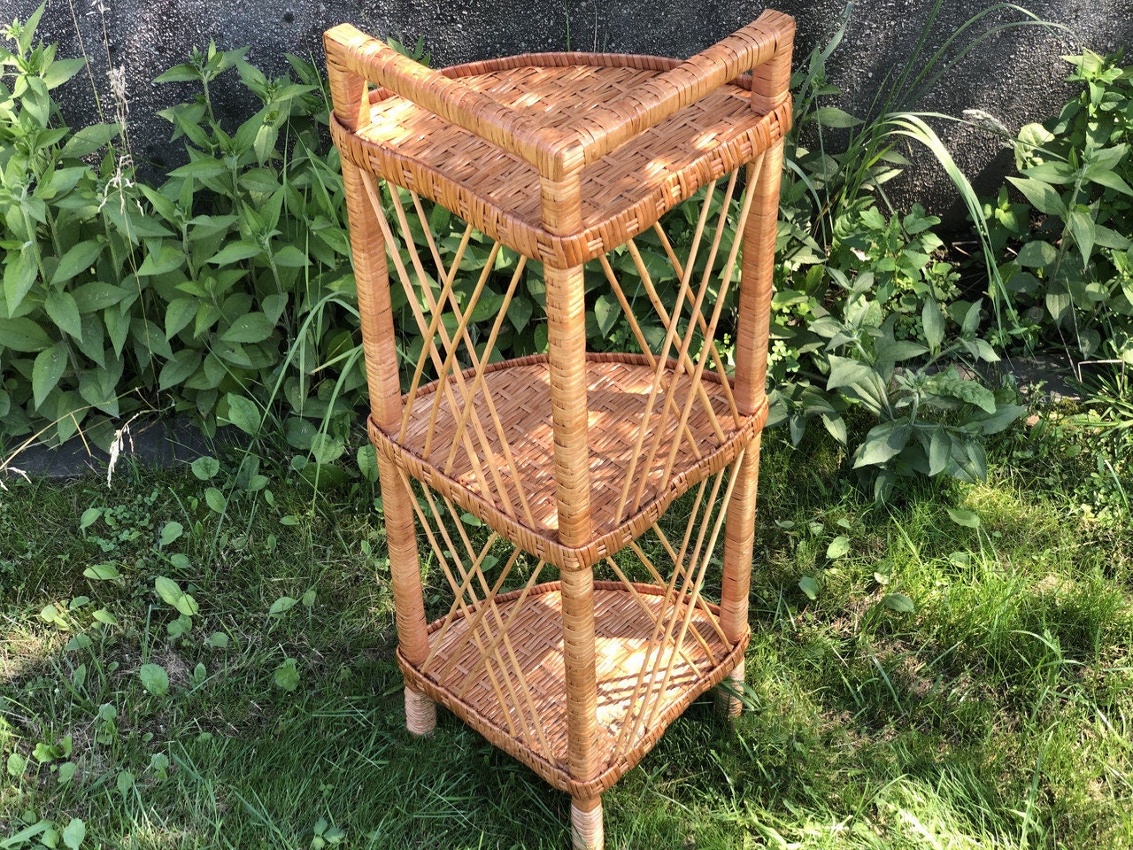 Wicker Corner Shelf Standing Corner Shelf Kitchen Corner - Etsy