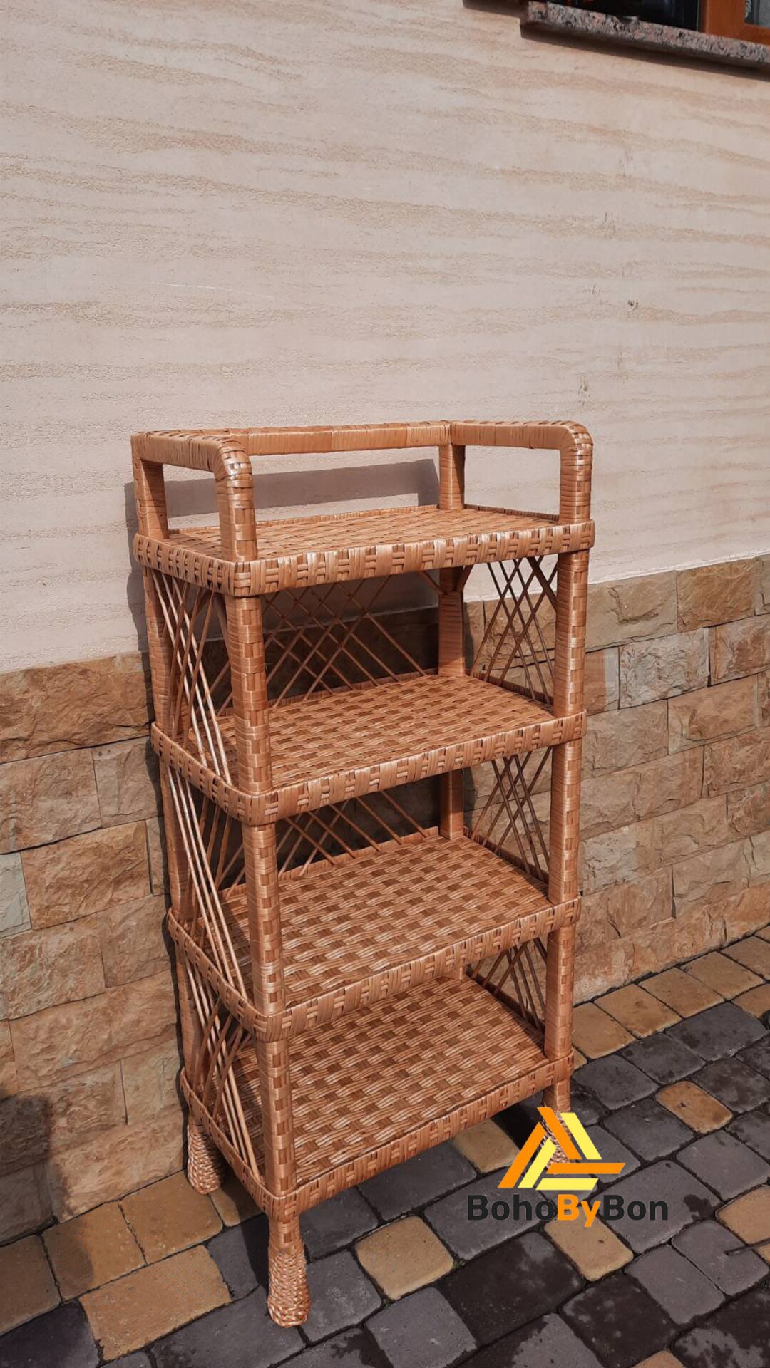 Wicker Rattan Shelving Unit, Shelving Wood 4 Tier, Open Shelving Unit ...