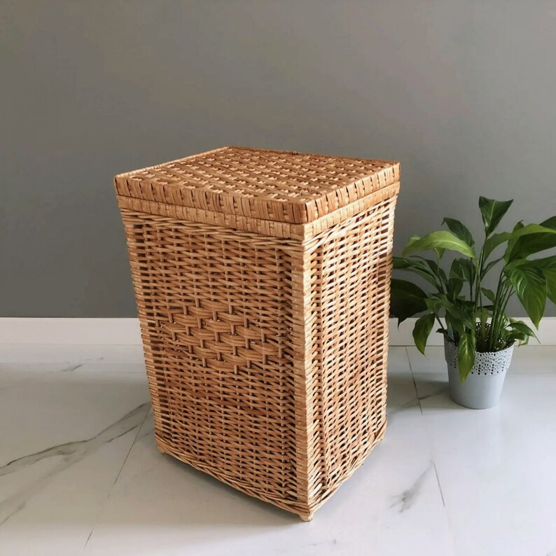 Large Wicker Laundry Basket With Lid Rustic Basket Hamper - Etsy